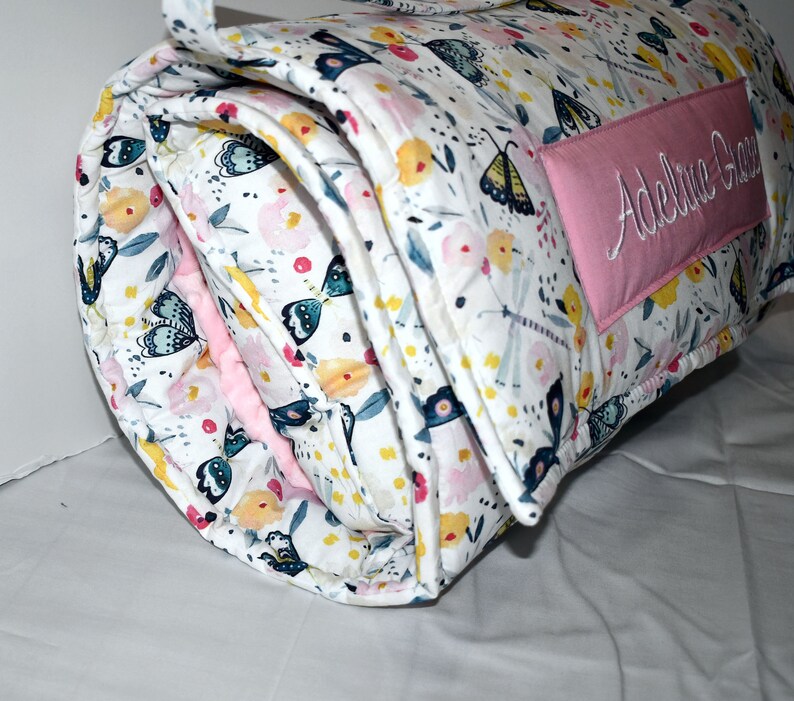 Watercolor Butterfly Floral Flower Kids Batting Nap Mat With Pink Minky ...