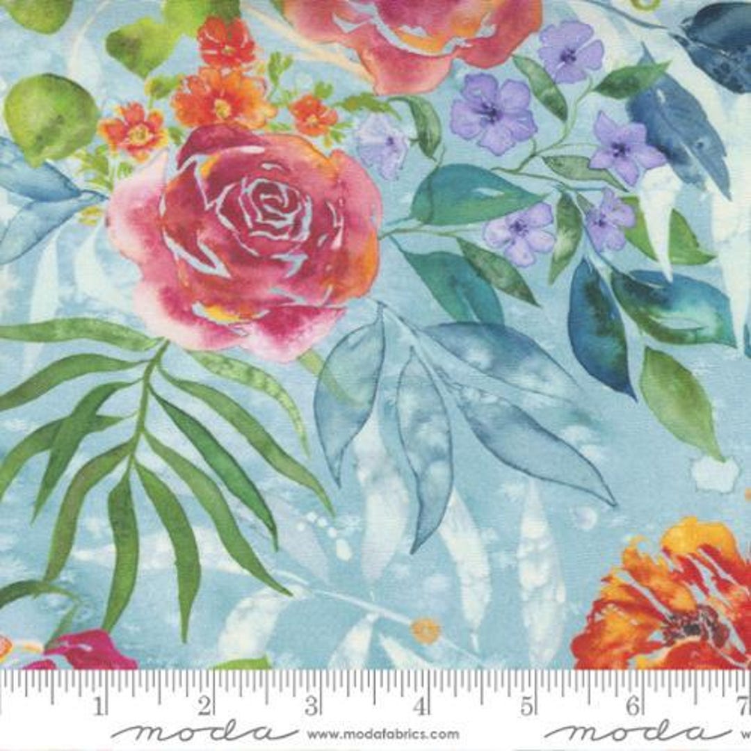 Chickadee Room to Grow Feather Floral Cotton Fabric, Watercolor Bird ...