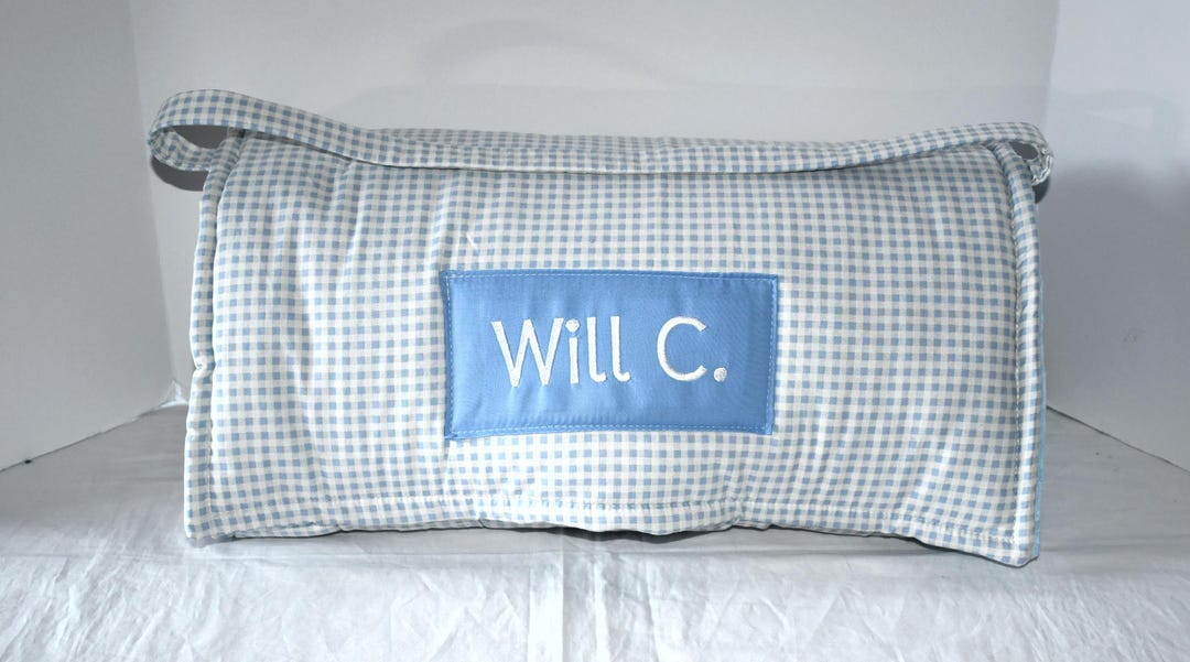 Light Blue Gingham Plaid Kids Nap Mat With Light Blue Minky Dot Blanket ...