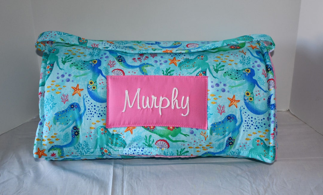 Aqua Mermaid Nautical Ocean Sea Kids Batting Nap Mat With Pink Minky ...