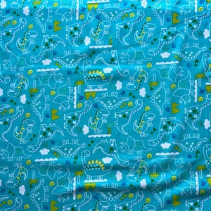 Chalkboard Dinosaurs on Turquoise Cotton Fabric, Prehistoric Jurassic ...