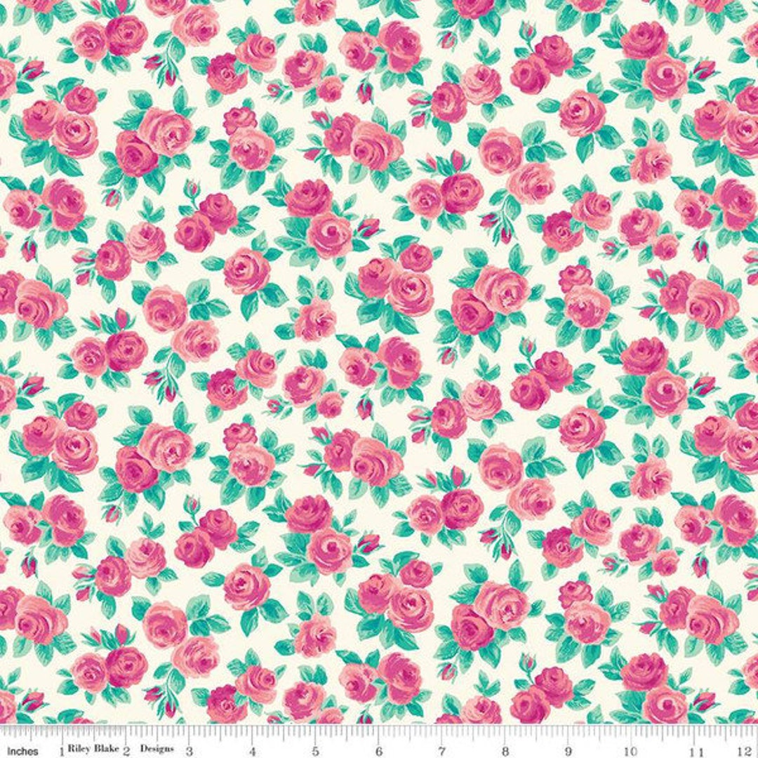 Liberty Flower Shower Summer Ascot Rose B on Beige Cotton Fabric ...