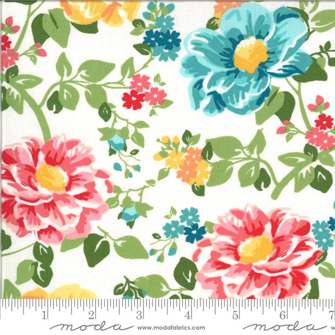 Homestead Multi Floral Flower Cotton Fabric, Rose Blossom Bloom Garden ...