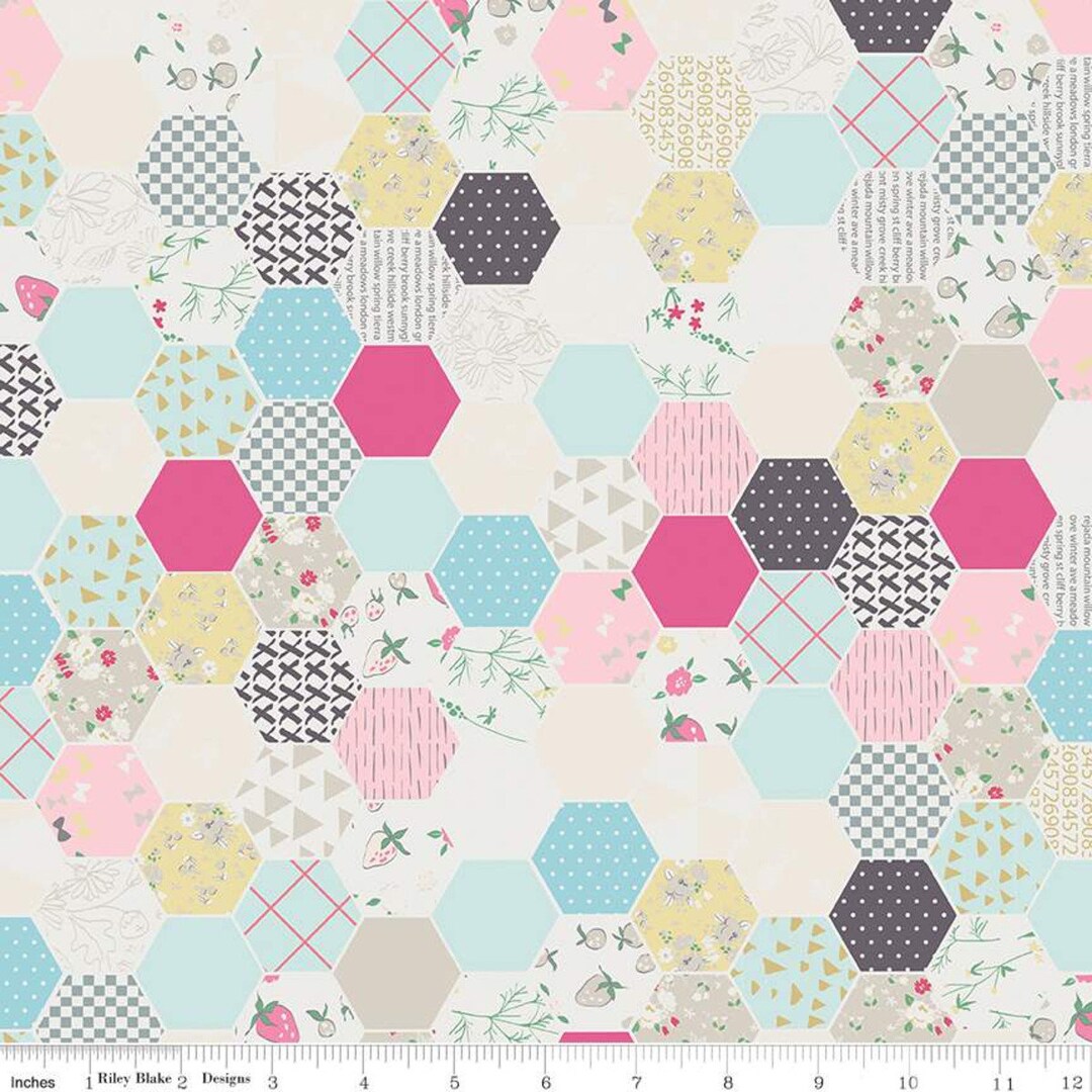 Moments Hexigon Hexi Print Cotton Fabric, Floral Dot Check Novelty ...
