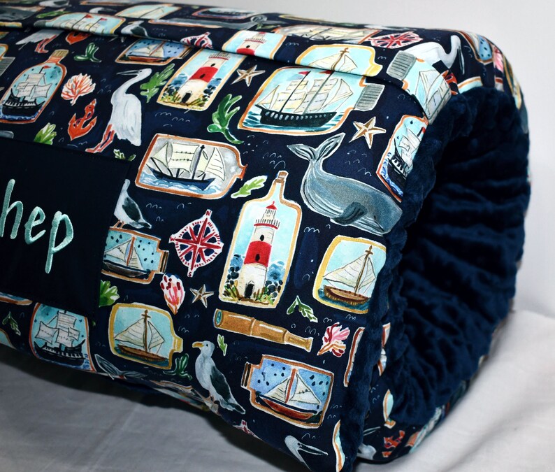 Nautical Sea Ship Bottle Whale Kids Nap Mat With Navy Minky | Etsy