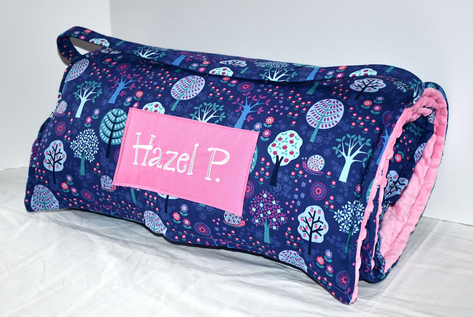Purple Forest Garden Flower Child Kids Batting Nap Mat With Pink Minky ...