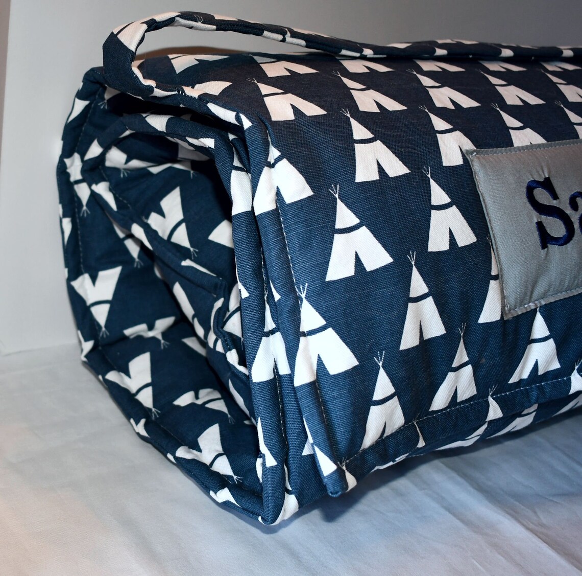 Navy Aztec Tepee Tent Kids Nap Mat, Personalized Preschool Kinder ...