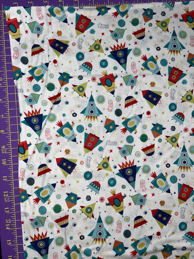 Stellar Baby Cloud Cotton Fabric, Boy Blast off Space Rocket Star ...