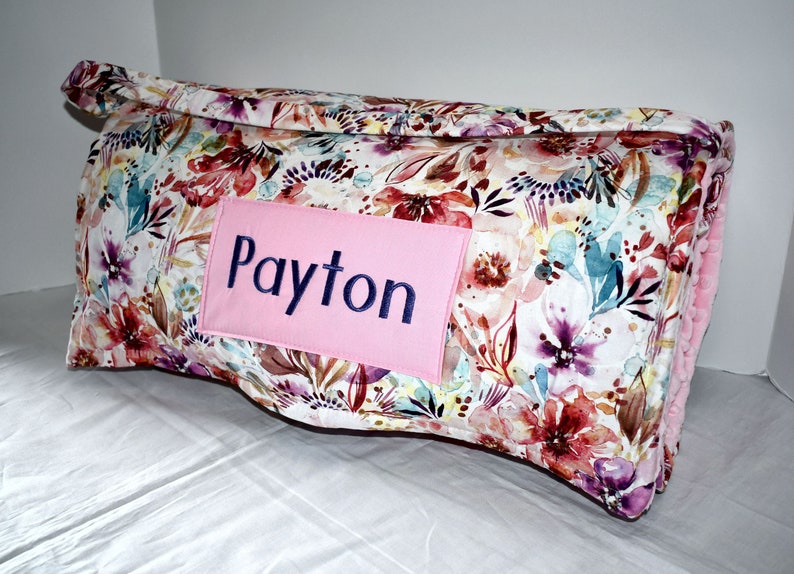 Watercolor Pink Rain Garden Floral Kids Nap Mat and Pink Minky Dot ...