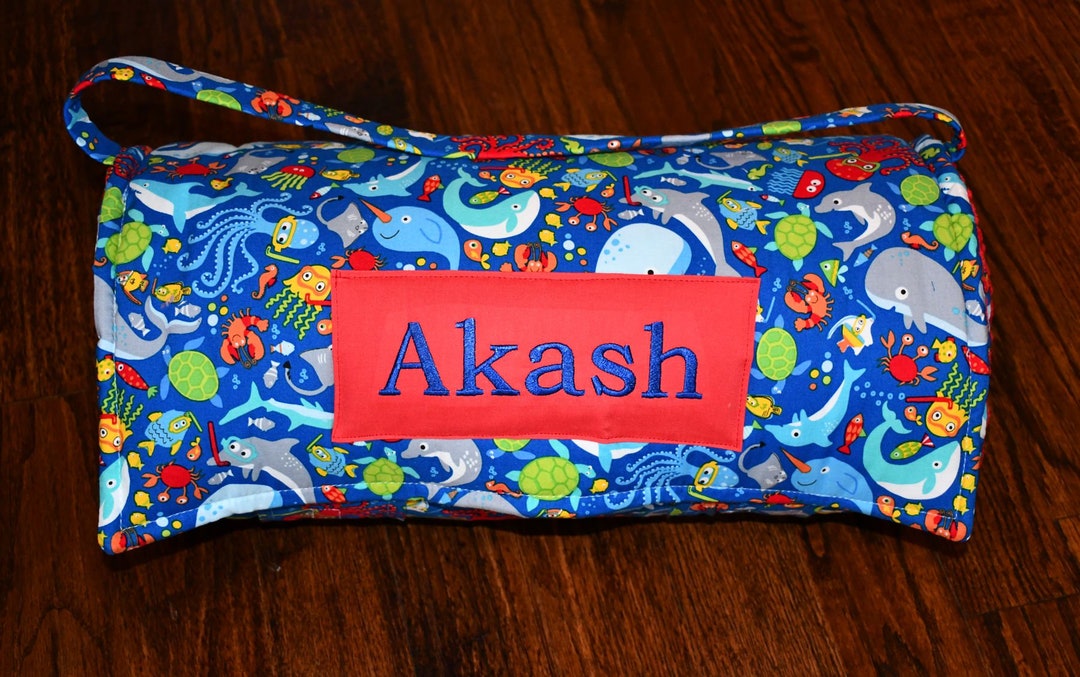 Boy Nautical Sea Life Whale Kids Nap Mat, Personalized Preschool Kinder ...