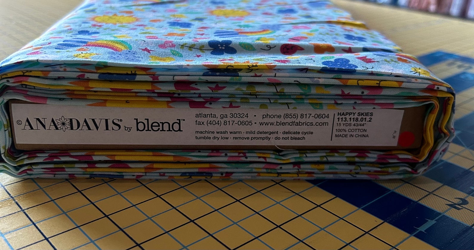Happy Skies on Aqua Cotton Fabric, Spring Summer Sunshine and Rainbows ...