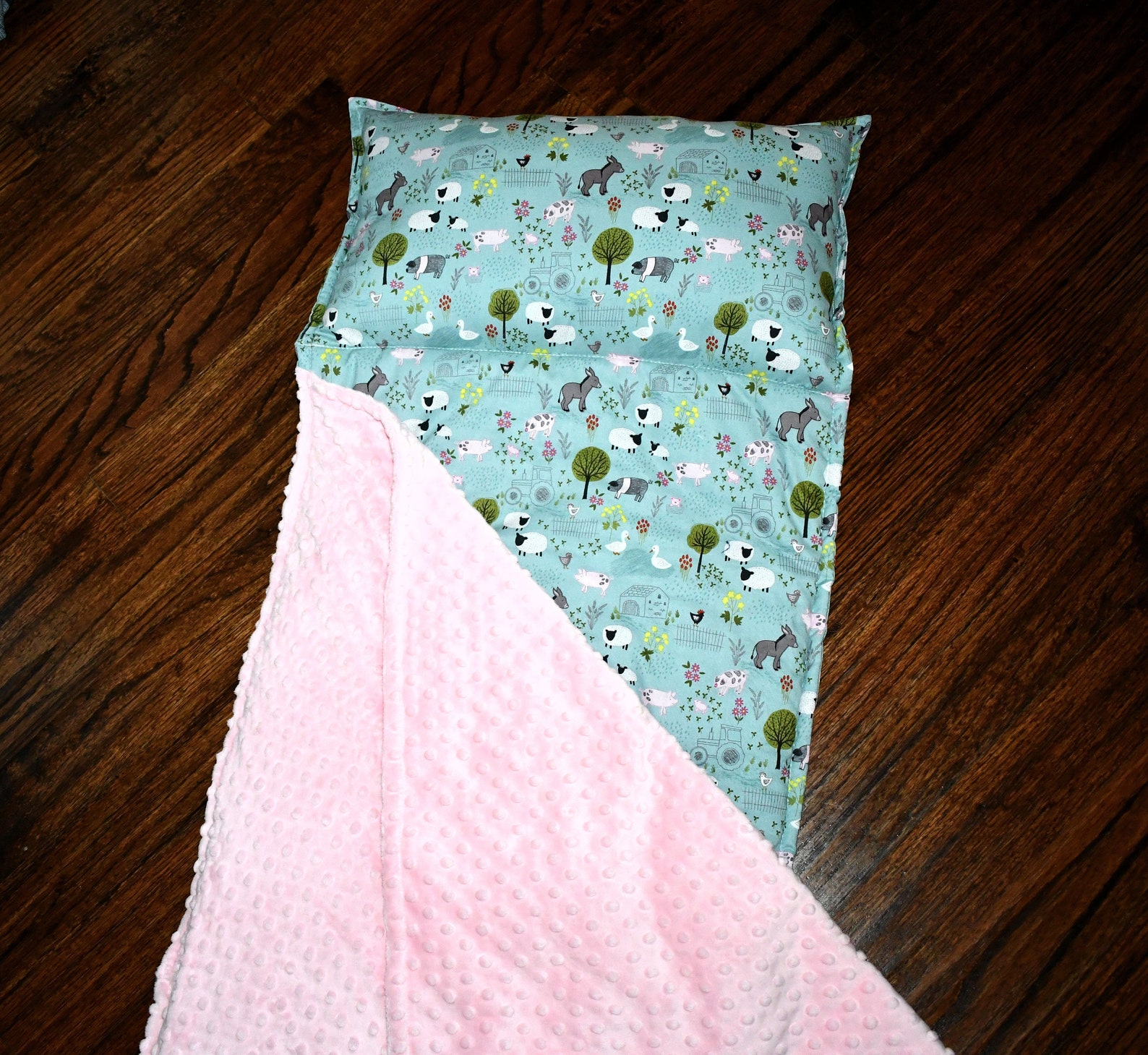 Fancy Farm Ranch Acre Piggy Tales Kids Nap Mat With Pink Minky Dot ...