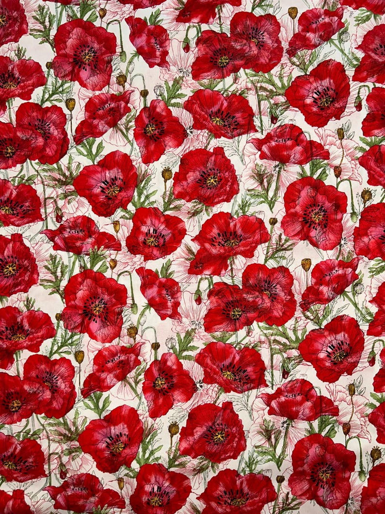 Superbloom Carnation Cotton Fabric, Large Poppy Floral Flower Blossom ...