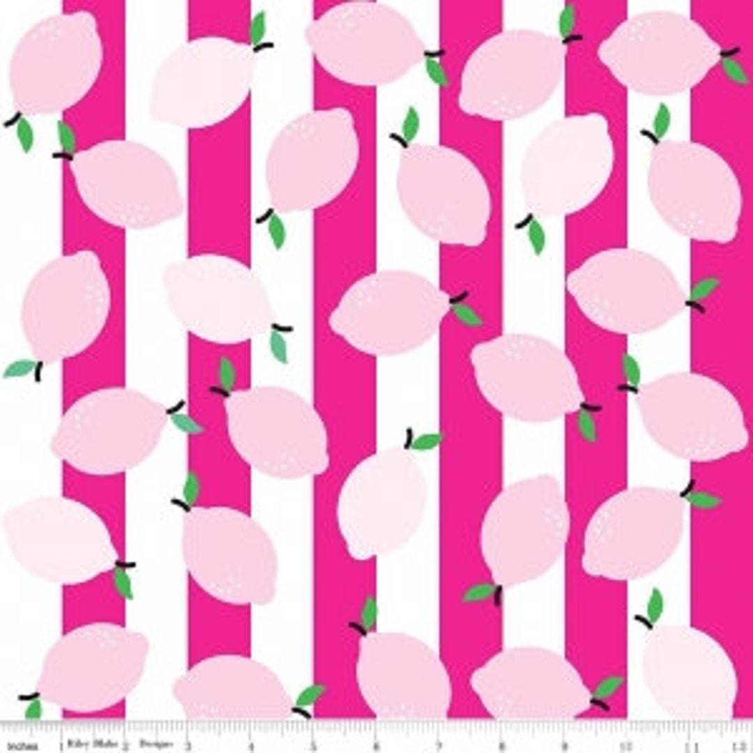 Pink Lemons on Hot Pink Stripe Cotton Fabric, Just Add Sugar Novelty ...