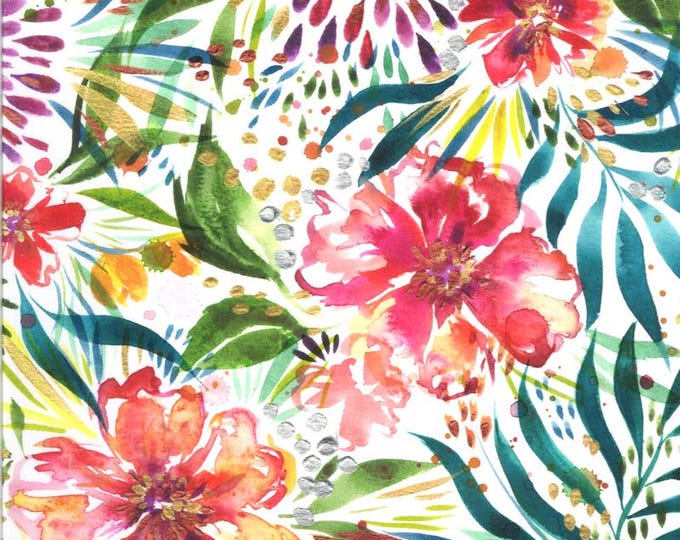 Moody Bloom Cotton Fabric, Painted Watercolor Wilder Bloom Daisy Floral ...
