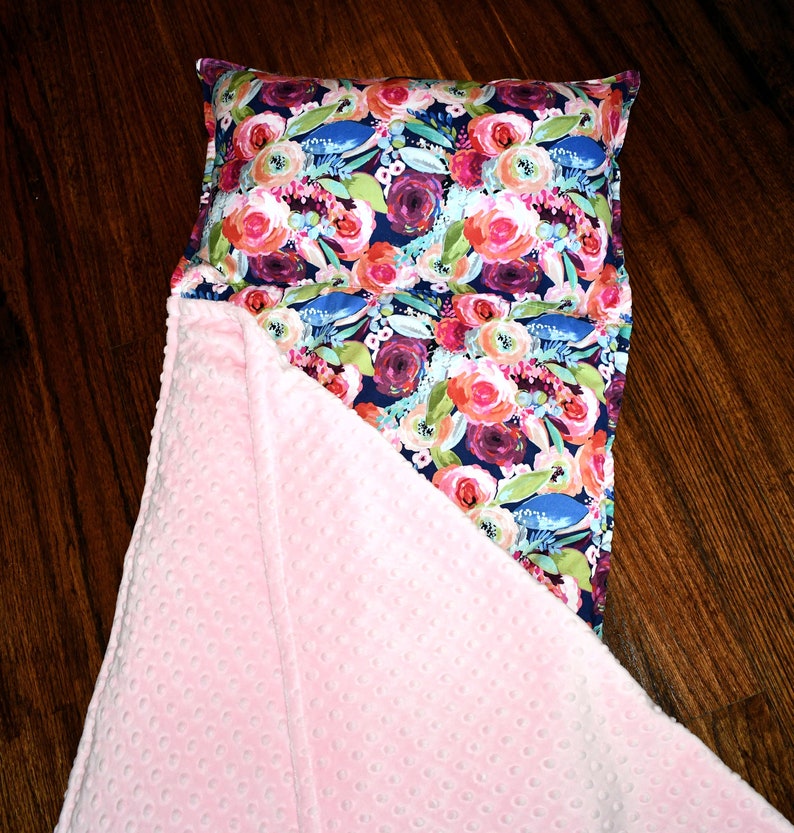 Watercolor Painted Blooms Garden Floral Flower Kids Nap Mat With Pink ...