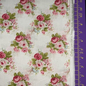 Rose Cottage Linen Closet Cotton Fabric, Vintage Large Floral Flower ...