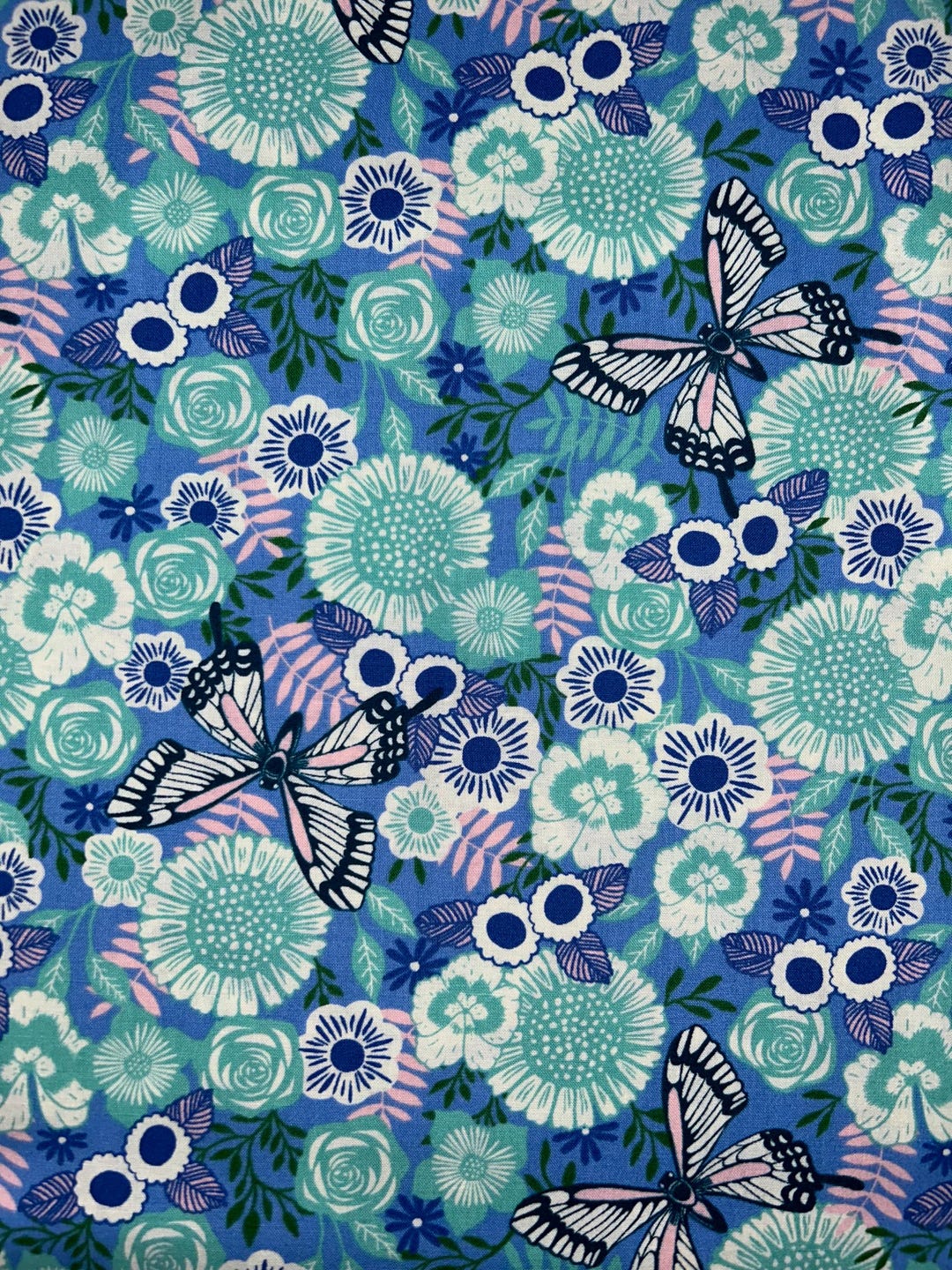 Backyard Butterfly Garden Droid Cotton Fabric, Novelty Retro Vintage ...