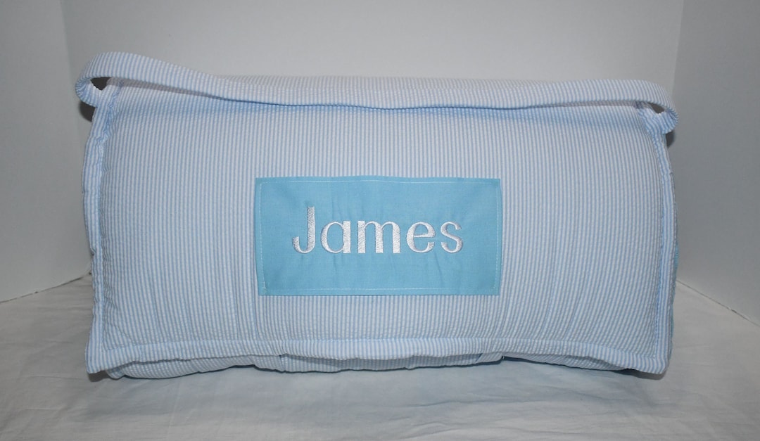 Light Blue Seersucker Stripe Kids Nap Mat With Lt Blue Minky Dot ...