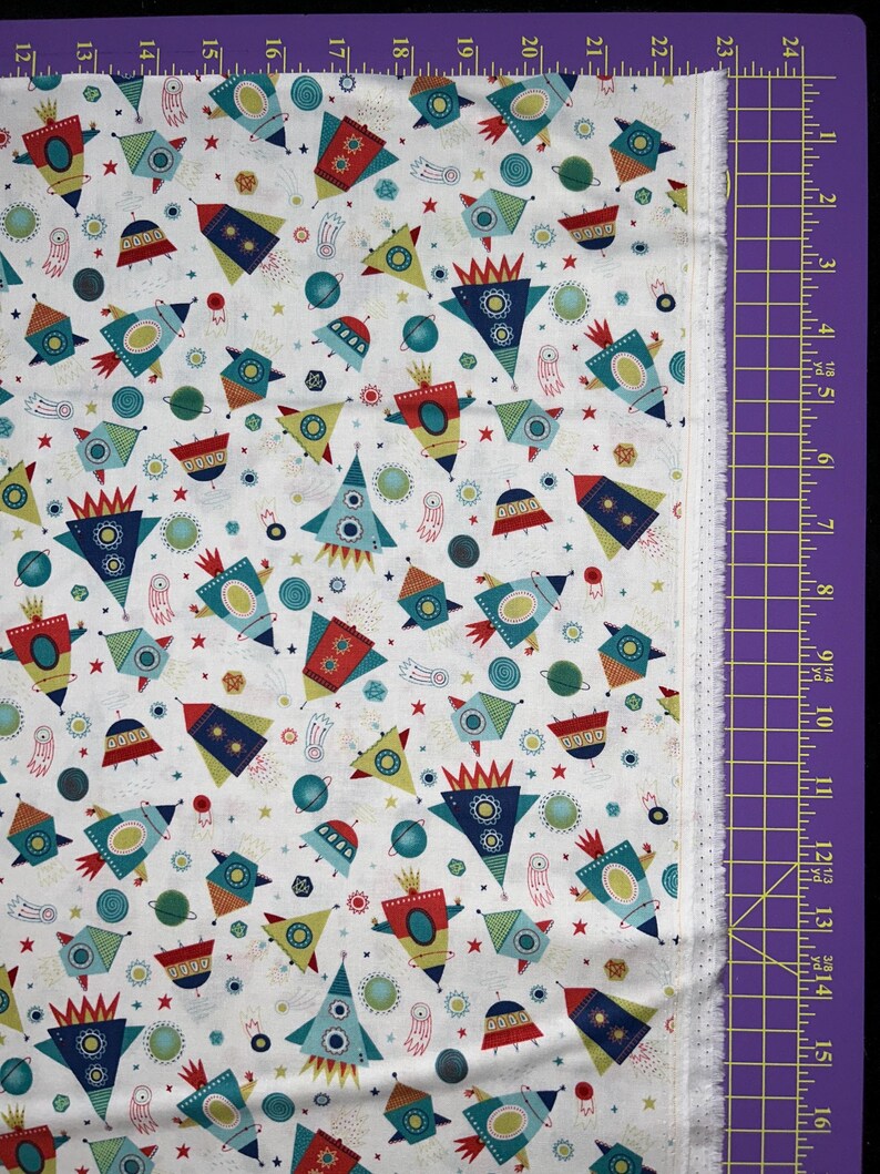 Stellar Baby Cloud Cotton Fabric, Boy Blast off Space Rocket Star ...