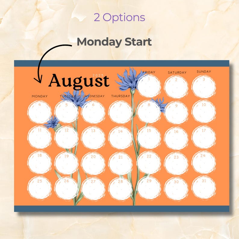 Quirky 2025 Printable Calendar Planner Colourburst Floral Sunday and ...