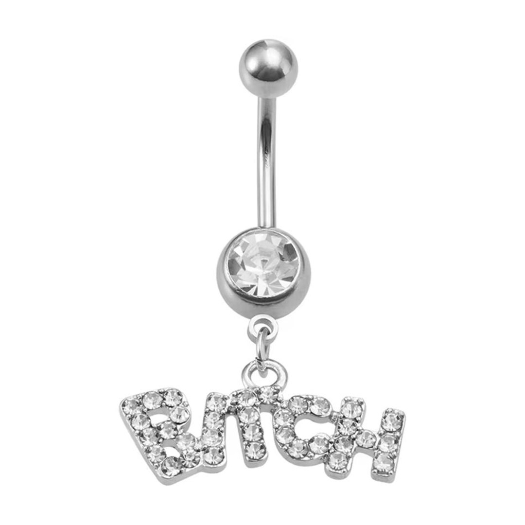 Crystal Letter Belly Button Ring, Rhinestone Statement Navel Piercing ...