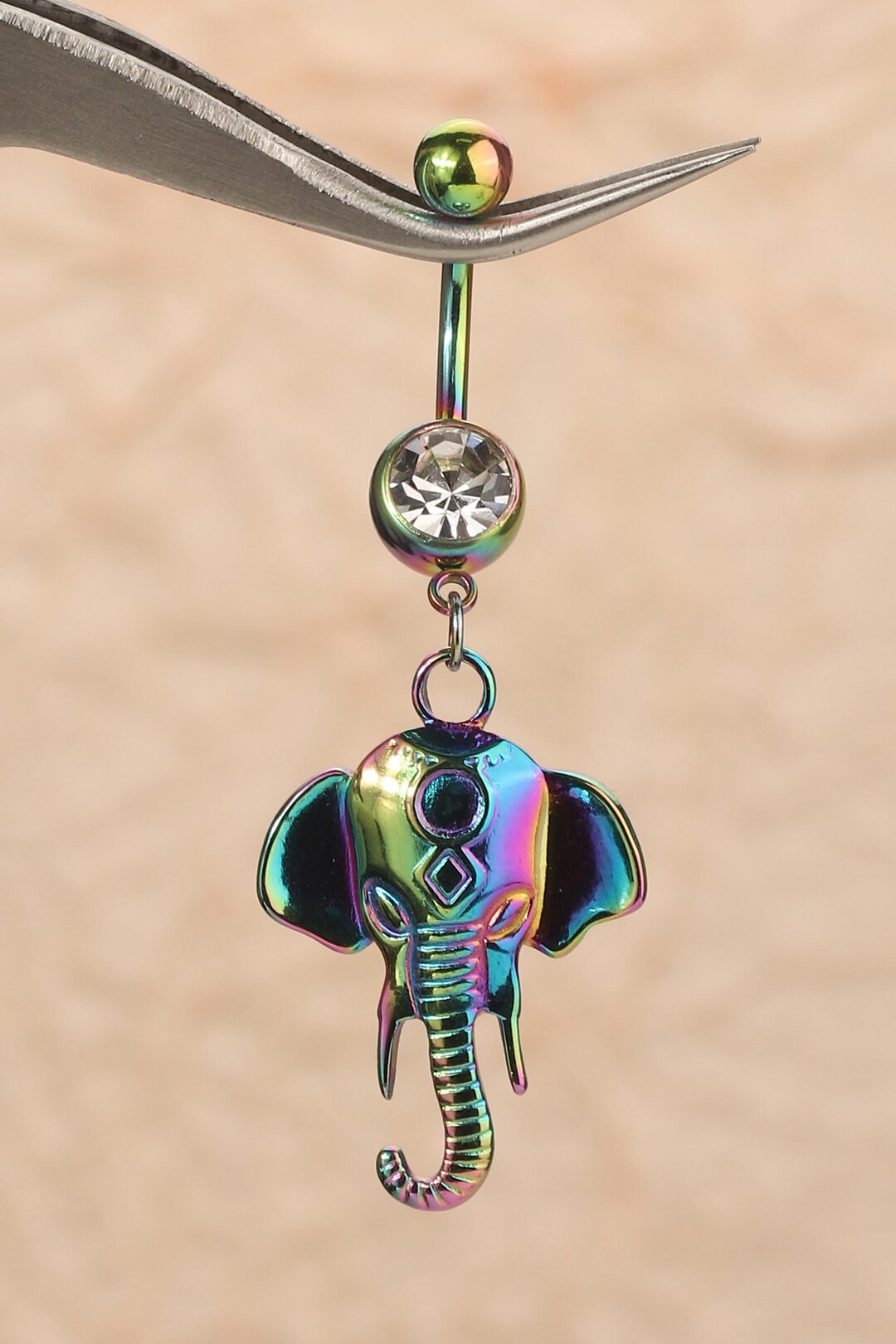 Rainbow Elephant Belly Button Ring,colorful Elephant Design, Crystal ...