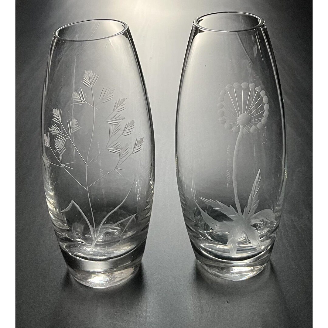 Set of 2 Vintage Toscany Courtney Etched Crystal 6" Bud Vases - Etsy