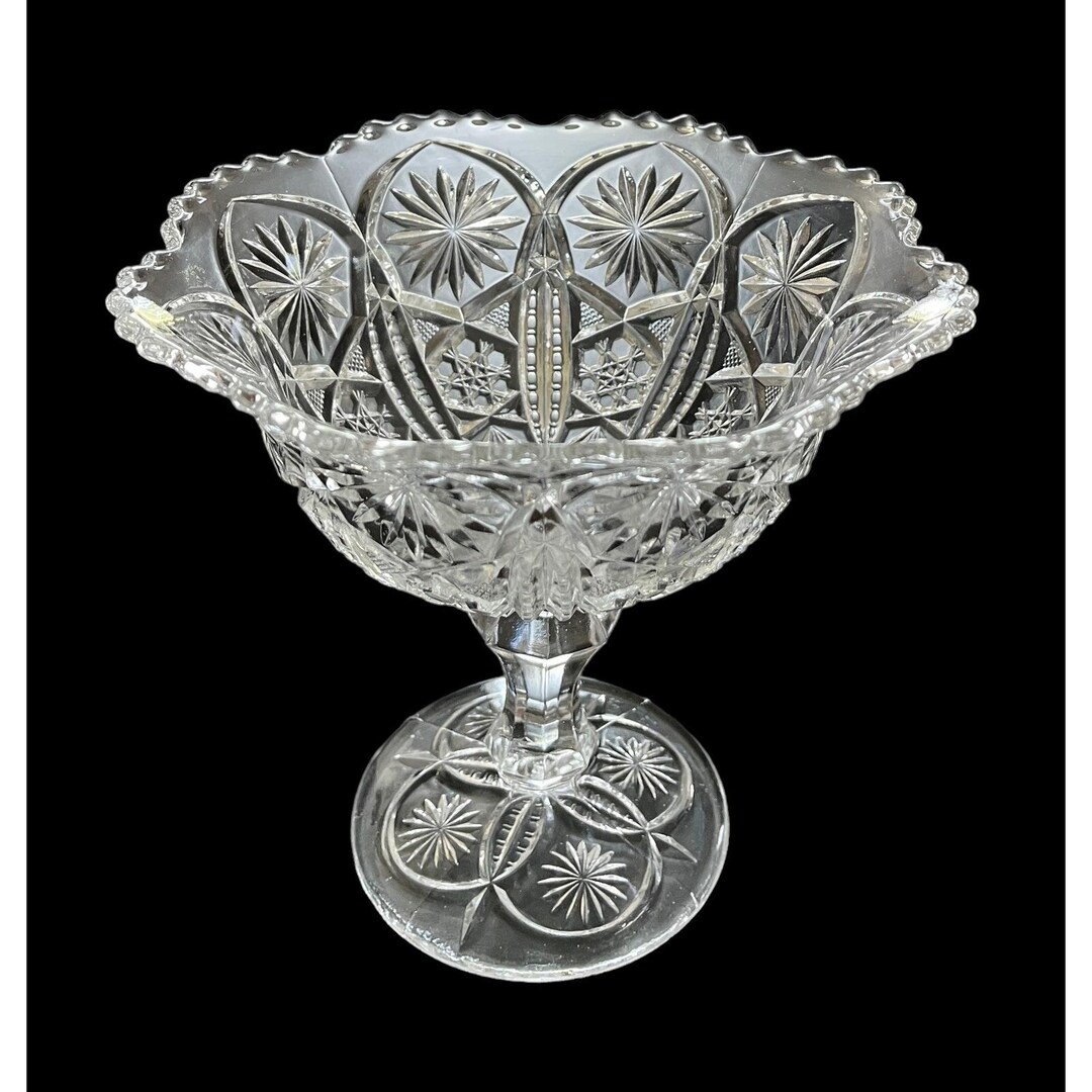 Vintage Clear Cut Glass Pedastal Compote Serving Bowl Candy Dish 6.75 ...