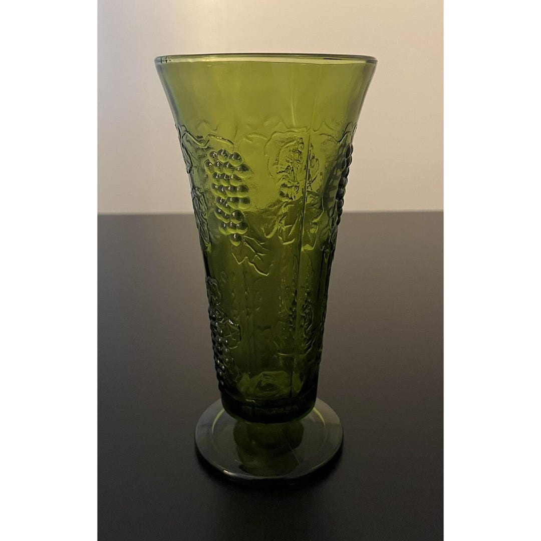 Vintage Indiana Glass Tall Footed Vase - Harvest Grape Pattern in ...