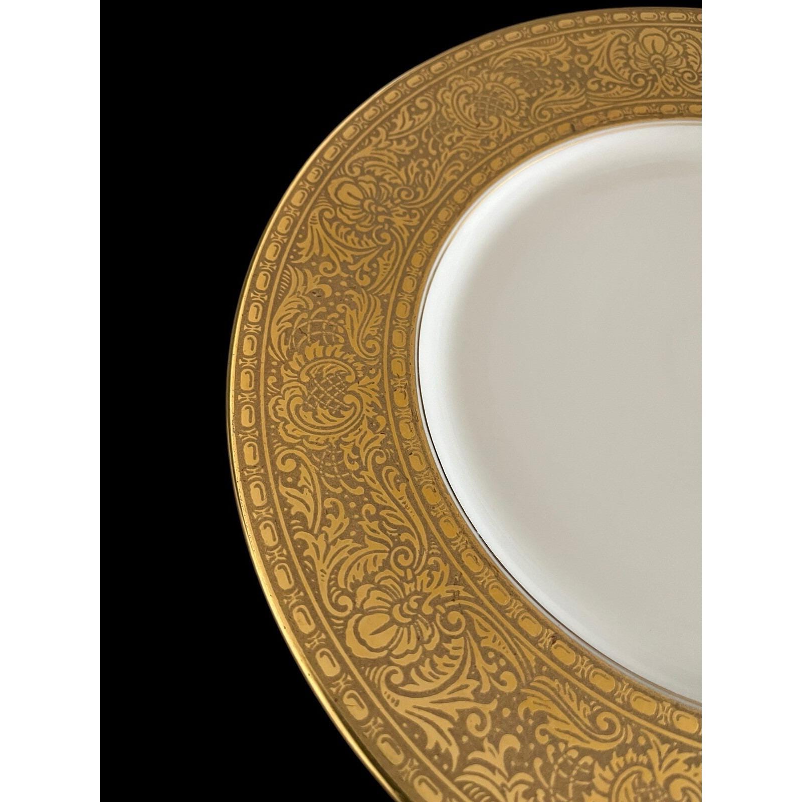 Set of 4 Vintage Maier Czech Gold Encrusted Filigree Band 10.75" Dinner ...