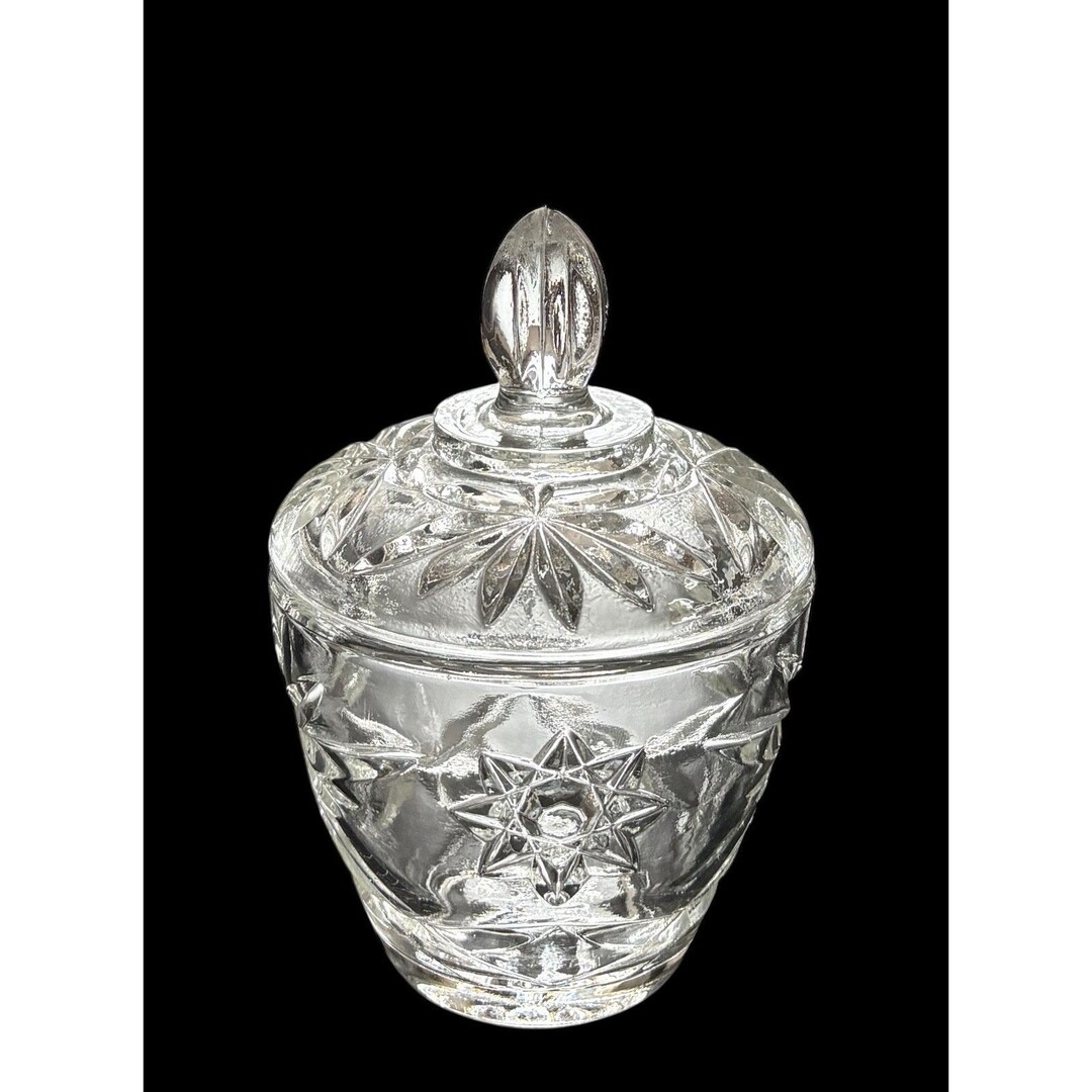 Vintage Anchor Hocking Clear Prescut Glass Star of David Sugar Bowl W ...