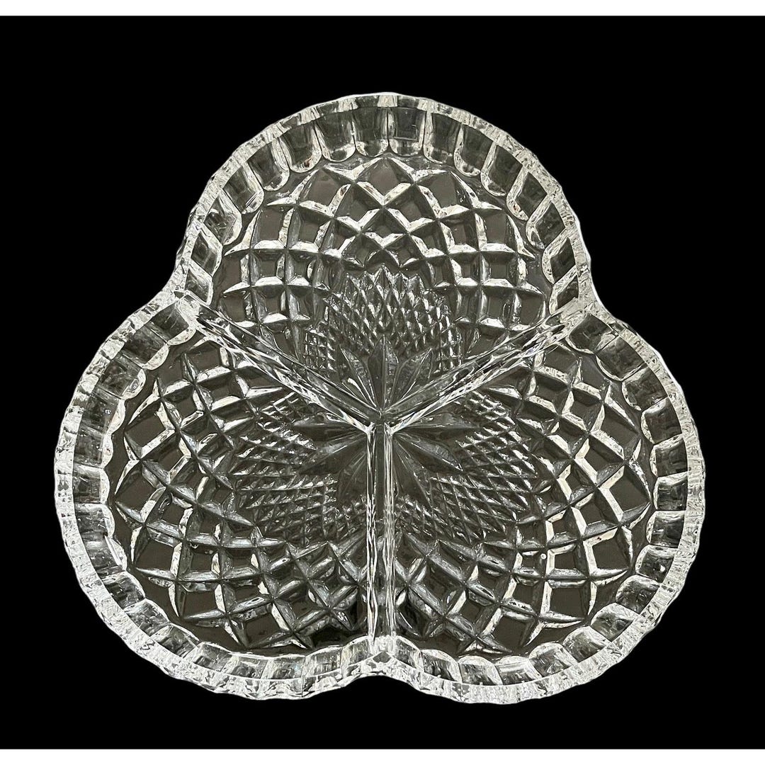 Crystal Serving Dish 3 Part Divided Leaded Crystal 8.5" Wide Diamond ...