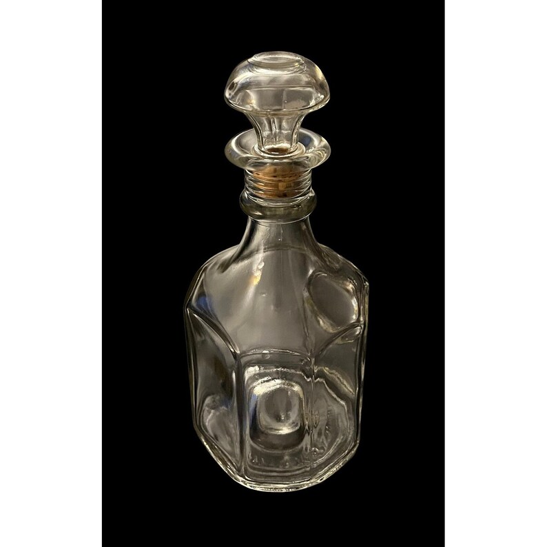 Vintage Prohibition Era Clear Glass Liquor Decanter Octagon With Glass ...