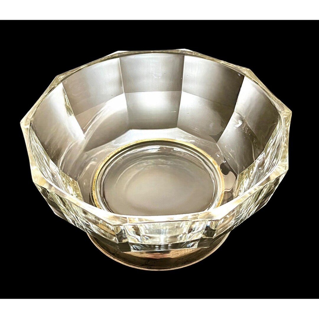 Vintage Godinger Fidenza Decagon 9" Crystal Bowl Silver Plated Foot ...