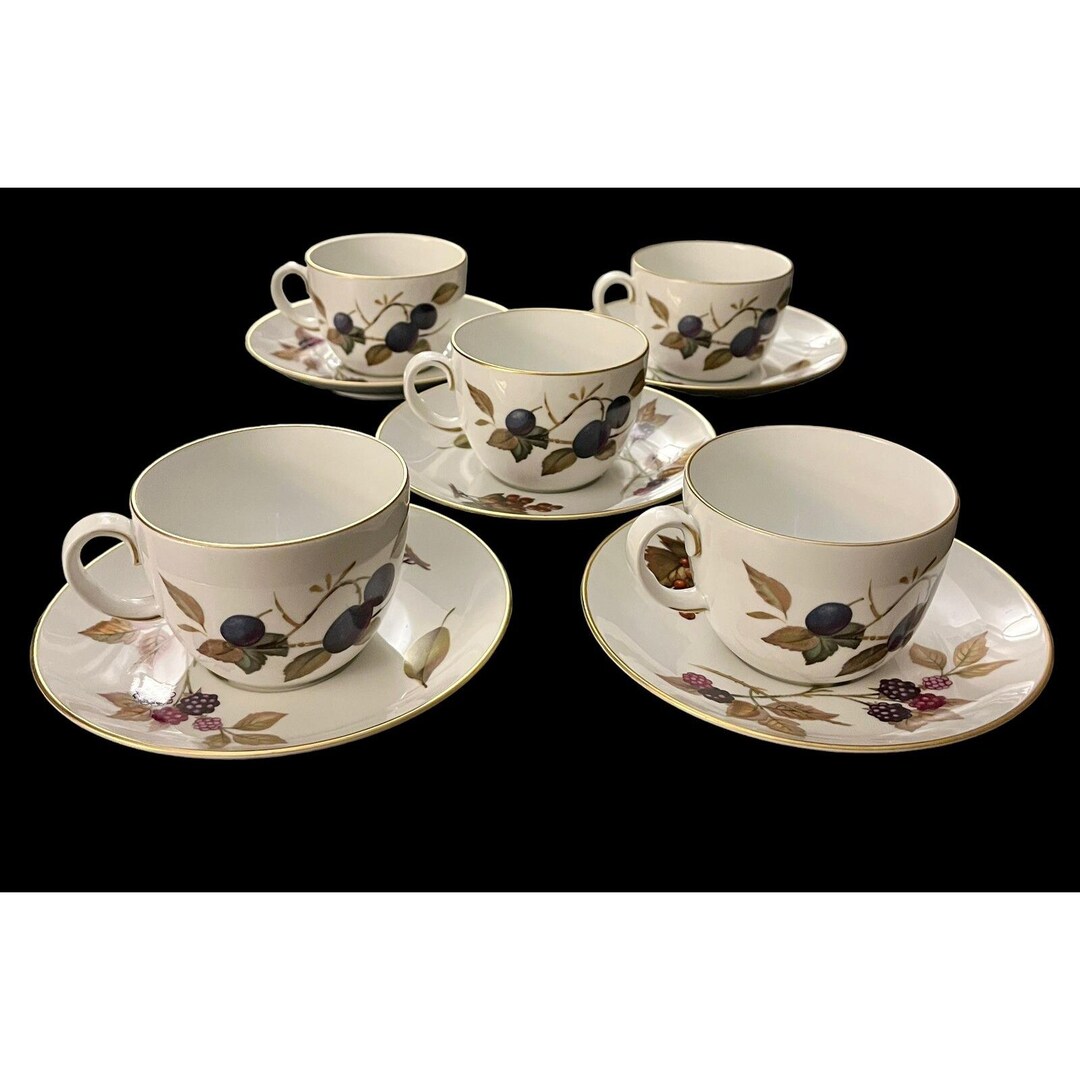 Set of 5 Royal Worcester Evesham Cup & Saucer Set Fruit Motif Coffee ...