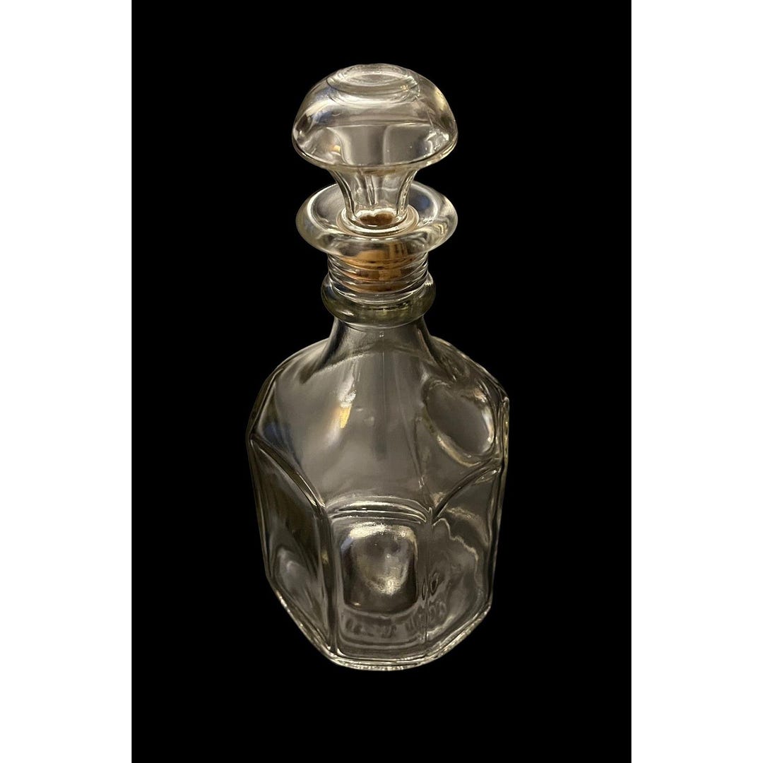 Vintage Prohibition Era Clear Glass Liquor Decanter Octagon With Glass ...