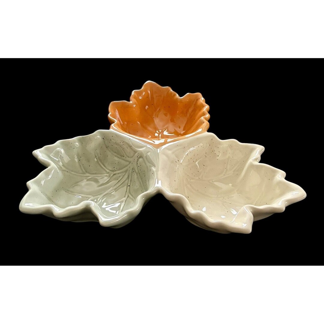 Condiment Nut 3 Part Leaf Serving Dish Autumn Fall Colors Dishwasher ...