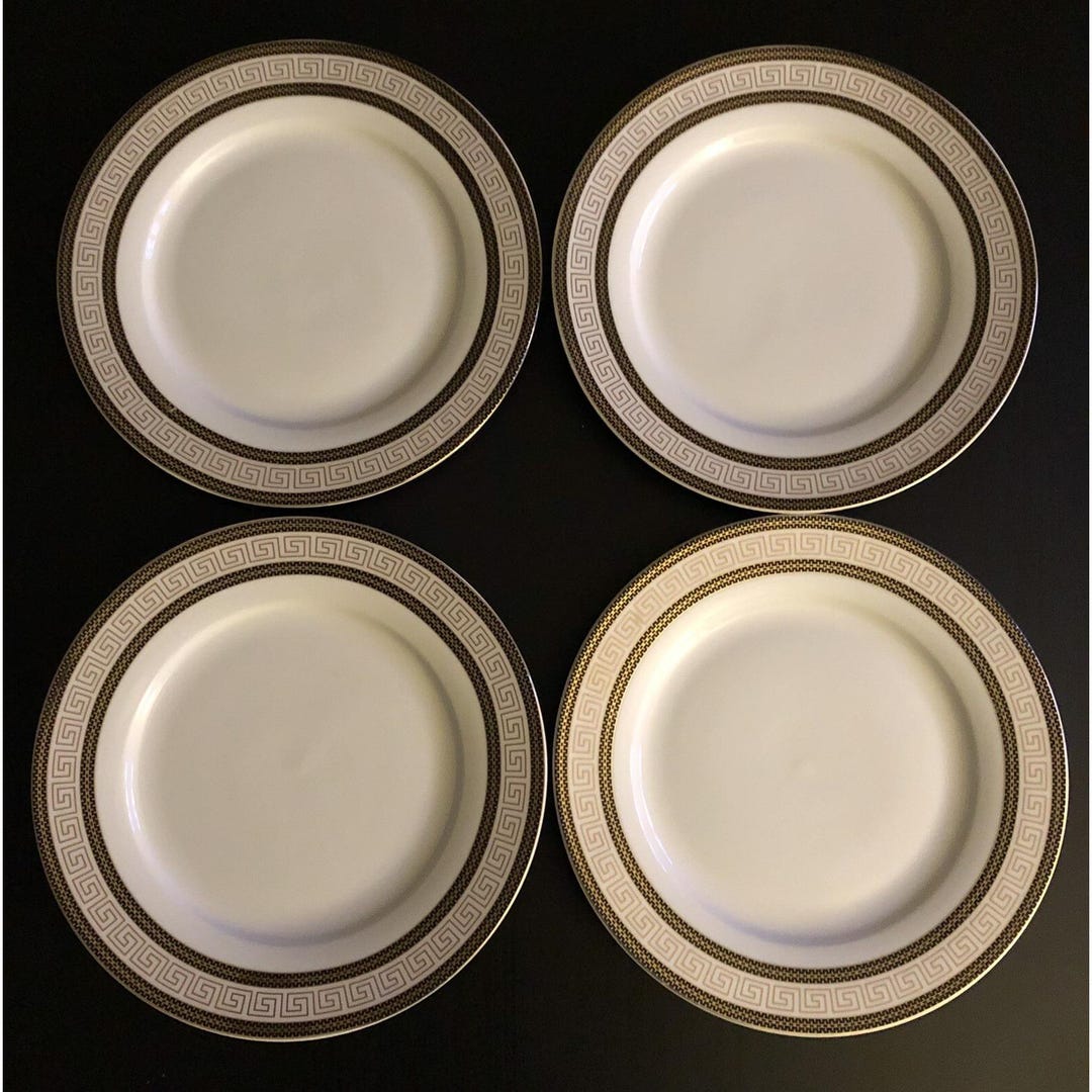 Set of 4 Palate & Plate Porcelain Gold Black Scrolls 10 3/4" Dinner ...