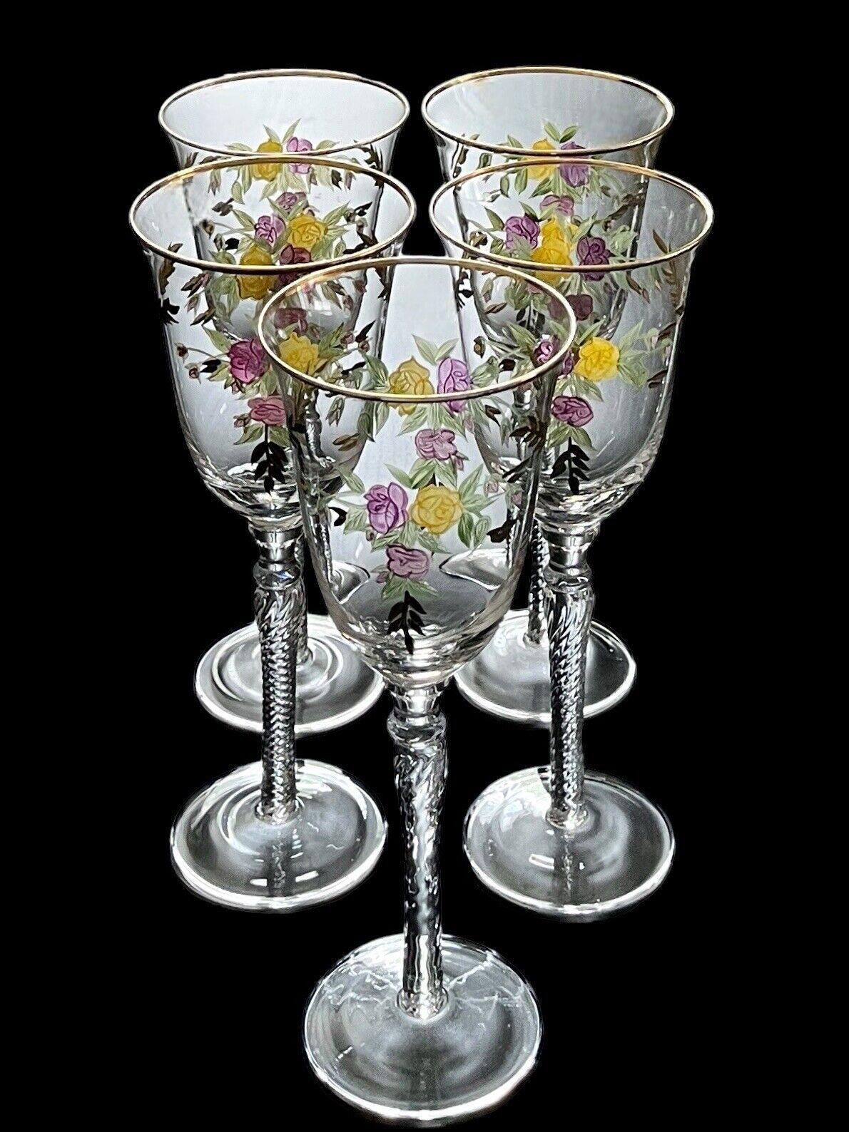 5 Royal Albert Old Country Roses Hand Painted 8-5/8 Water Wine Glasses ...