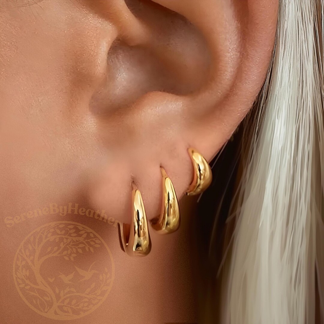 Chunky Gold & Silver Huggie Hoop Earrings Minimalist Stainless Steel Cartilage Hoops Small ...