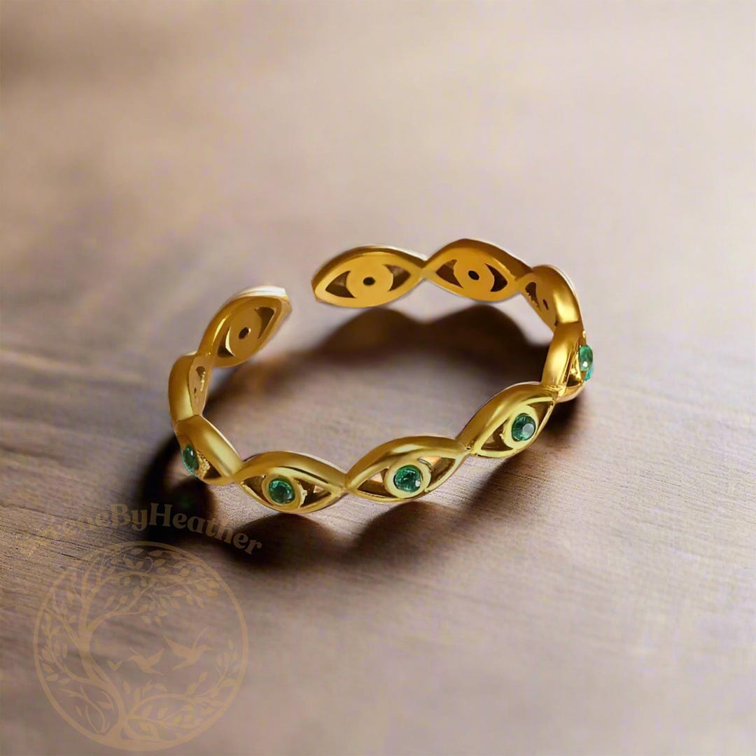Green Third Eye Ring • Third Eye Jewelry for Positivity • Gold-plated ...