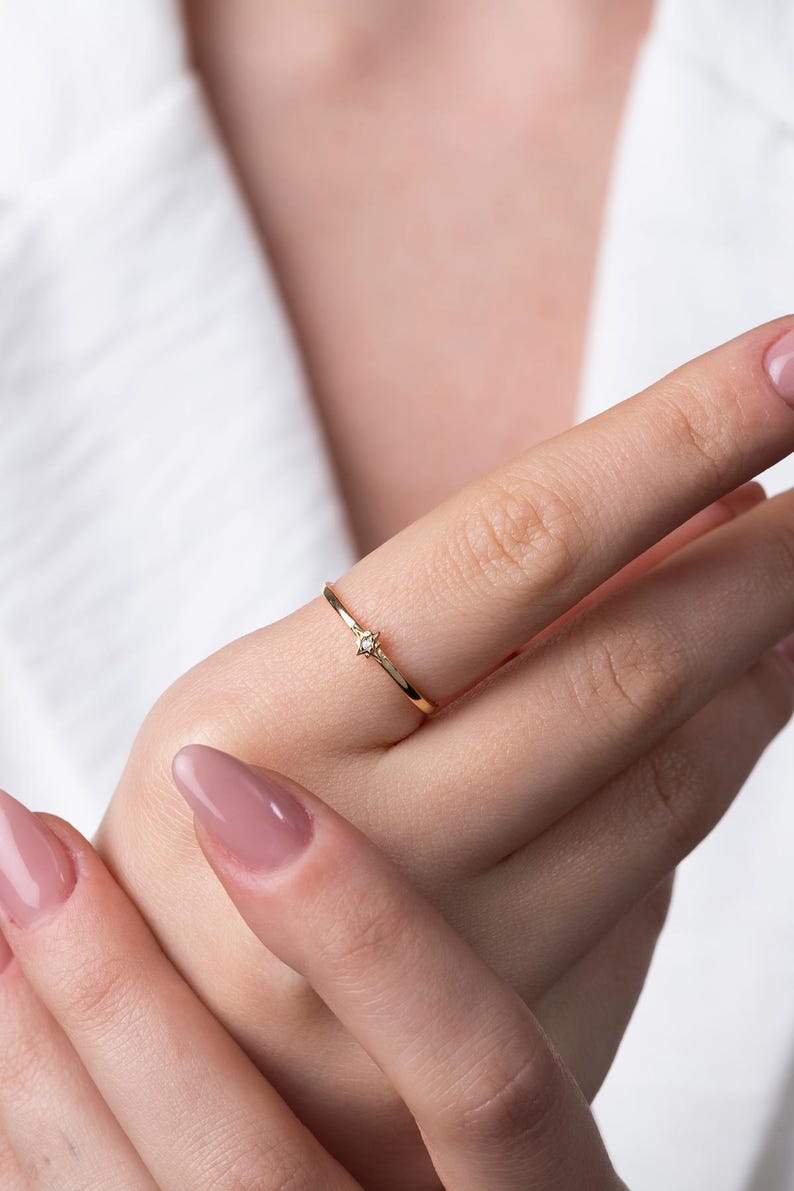 14K Solid Gold Graduation Ring, Dainty Star Ring Gift for Her ...