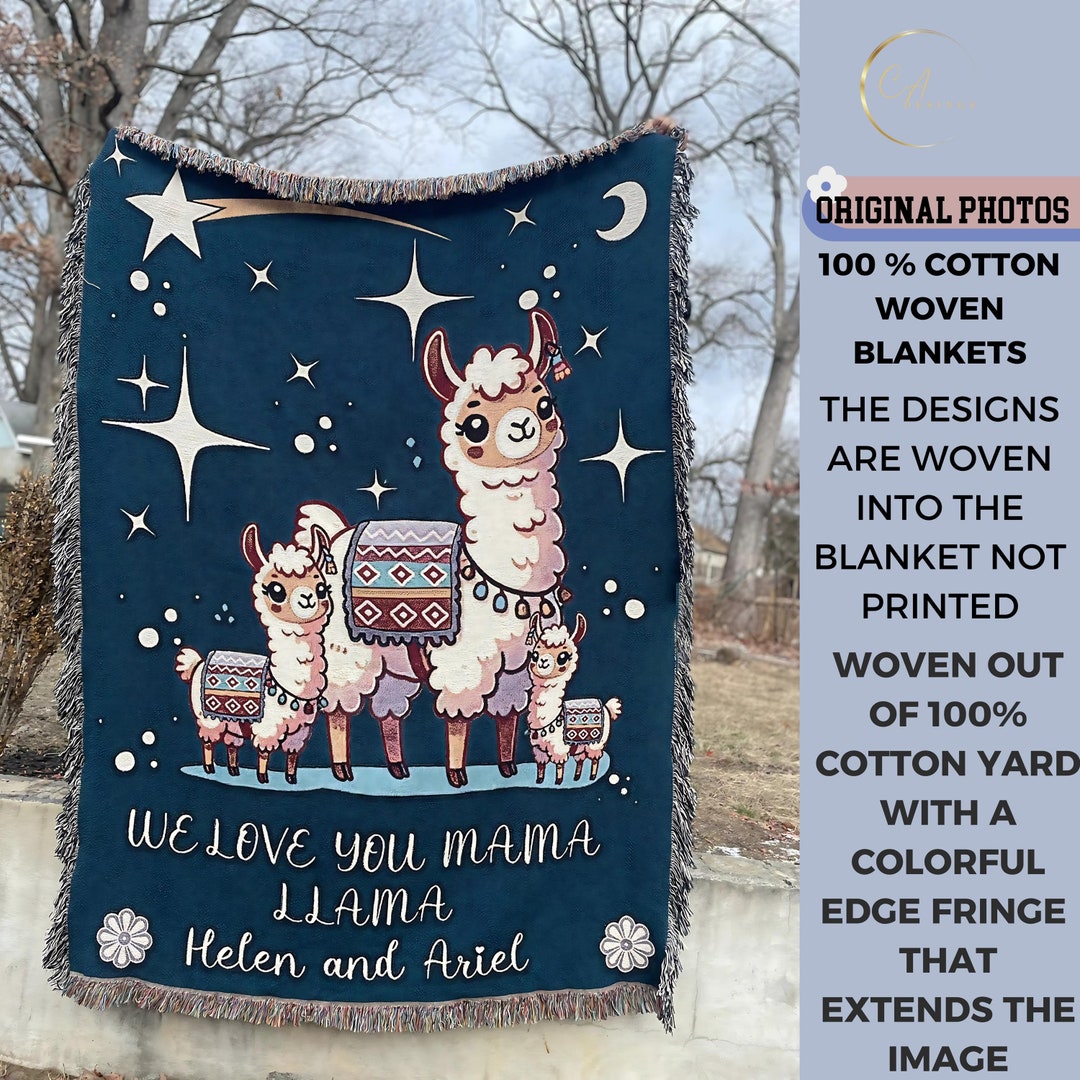 Gift for Mom Blanket: Mothers Day Present From Kids, Mama Llama Woven ...