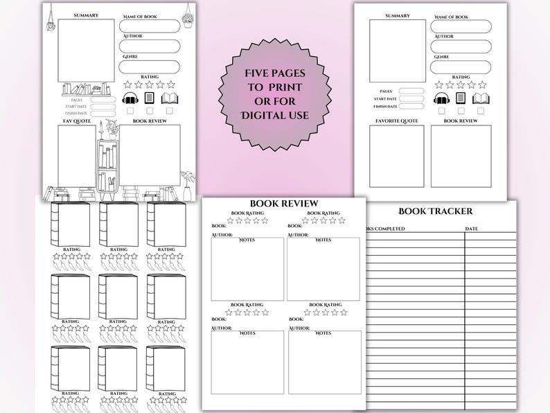 Book Review Template, Digital + Printable Product, Journal Book Review ...