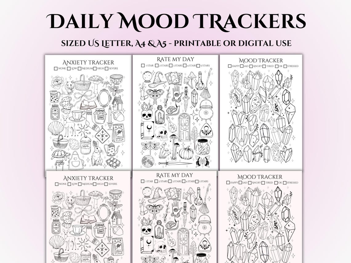 Daily Mood Tracker, Color in Mood Tracker, Mental Health Journal ...