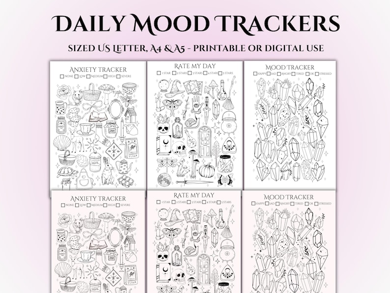 Daily Mood Tracker, Color in Mood Tracker, Mental Health Journal ...