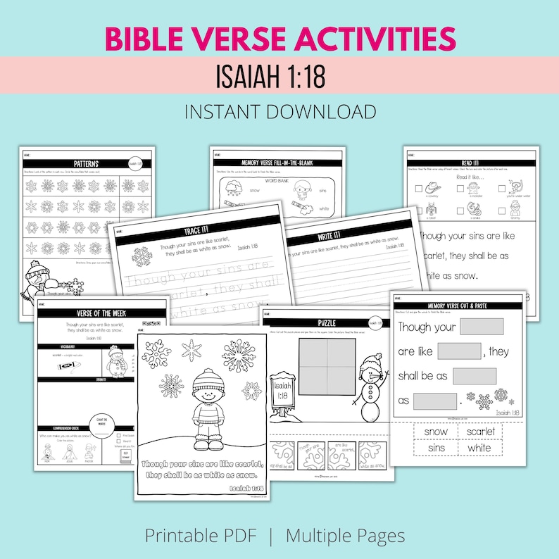 Bible Lesson for Kids-isaiah 1:18 Memory Verse Activities & Games ...