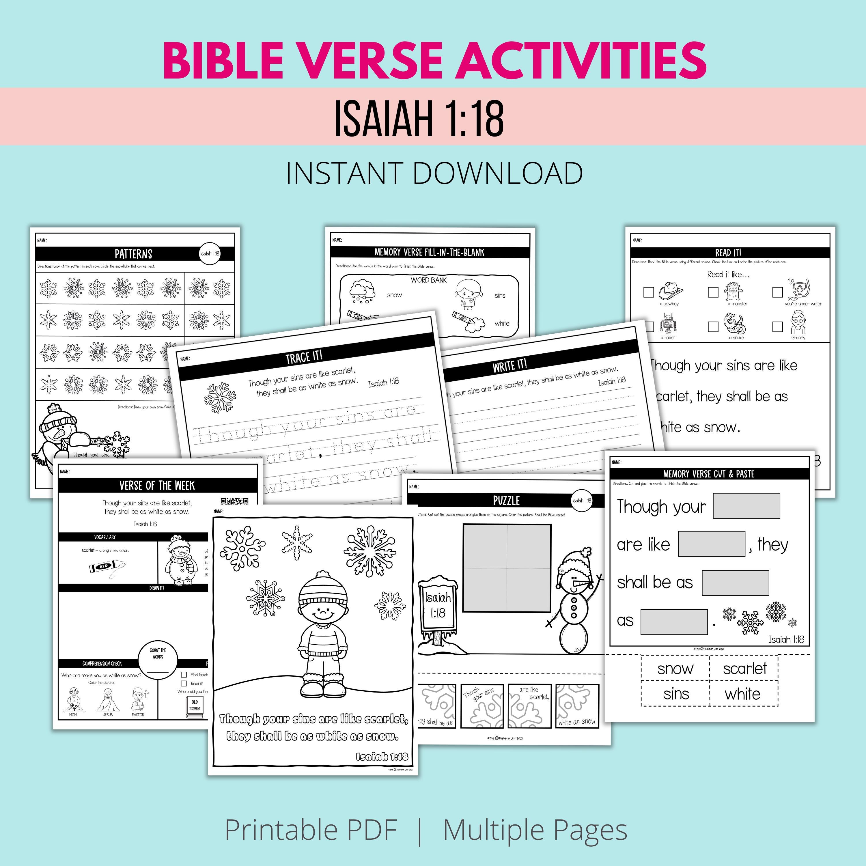 Bible Lesson for Kids-isaiah 1:18 Memory Verse Activities & Games ...