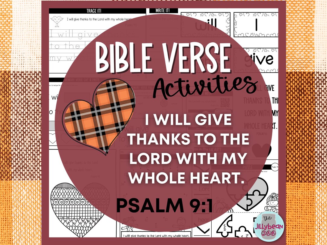 Psalm 9:1 Bible Memory Verse Activities for Kids-thanksgiving Gratitude ...